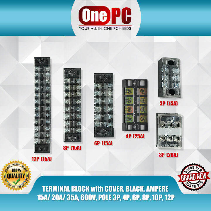 TERMINAL BLOCK with COVER, BLACK, AMPERE 15A/ 20A/ 35A, 600V, POLE 3P, 4P, 6P, 8P, 10P, 12P ...