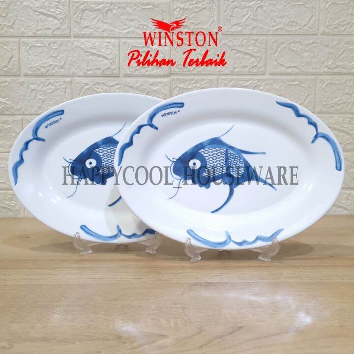 WINSTON Piring Keramik 12IN Ikan Lontar Biru /Piring Oval /Piring Makan ...