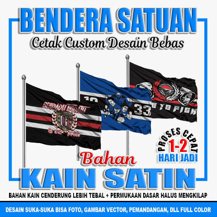Cetak Bendera Satuan Custom Sablon Printing Bahan Kain Satin | Lazada ...