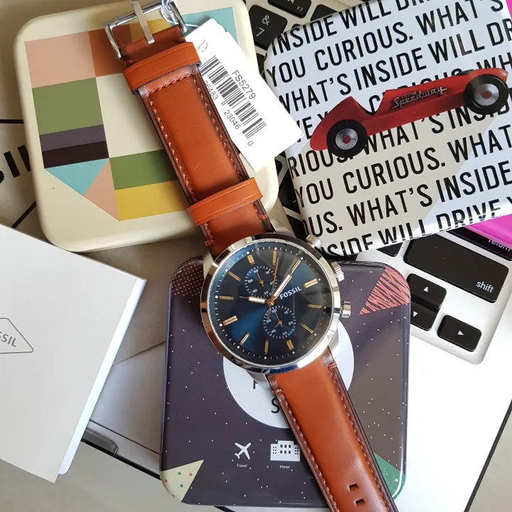 Fossil FS5279 Townsman Chronograph Blue Dial Brown Leather Men's Watch ...