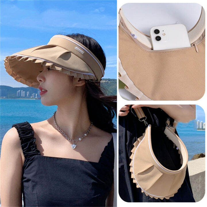 Pink Women's Lace Wrap Empty Top Hat Outdoor Anti Eaves Sun Shade Hat ...