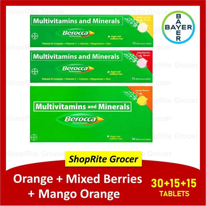 Berocca Orange + Mixed Berries + Mango Orange Flavor (BUNDLE 30 + 15 ...