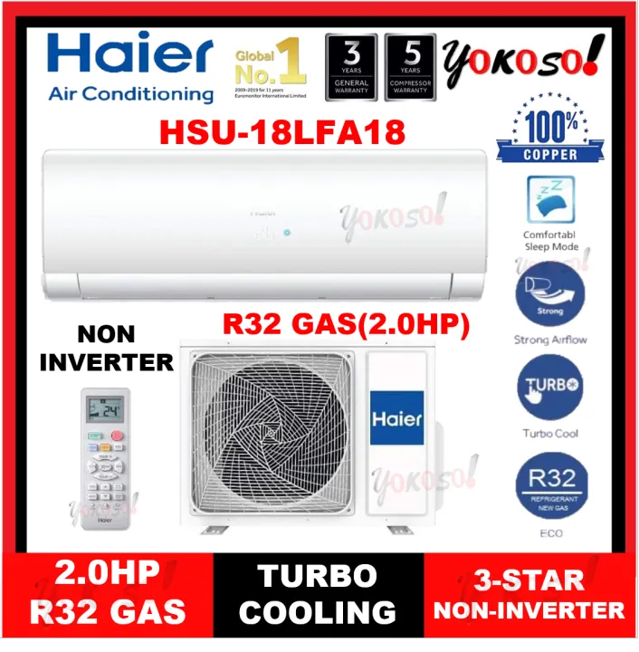 HAIER HSU-18LFA18 2.0HP R32 TURBO COOL NON-INVERTER AIR CONDITIONER ...
