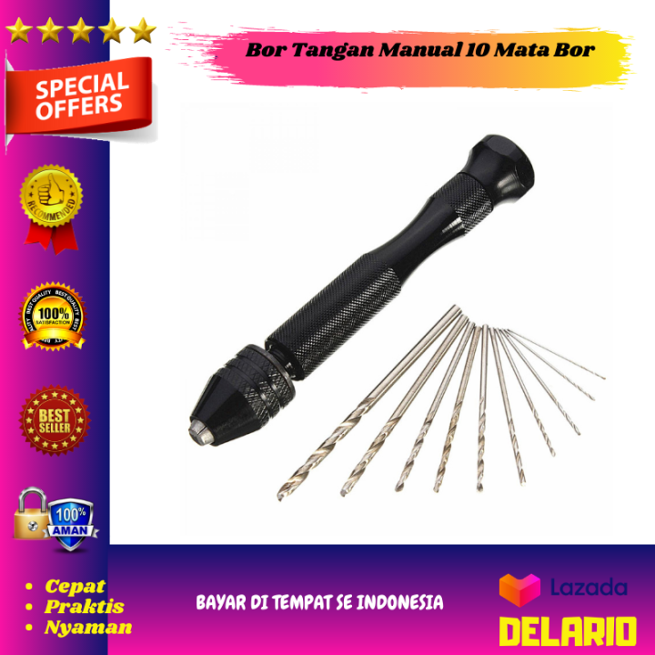 Bor Tangan Manual HSS Twist Drills dengan 10 Mata Bor / Paket Bor Kayu ...