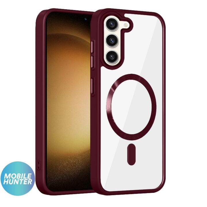 Samsung S23 Mag Compatible Silicone Clear Case (Maroon) Magnetic ...