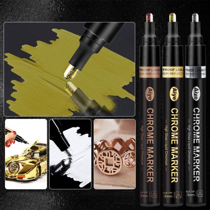 Gold Silver Copper Metallic Liquid Chrome Mirror Marker Pen Waterproof ...