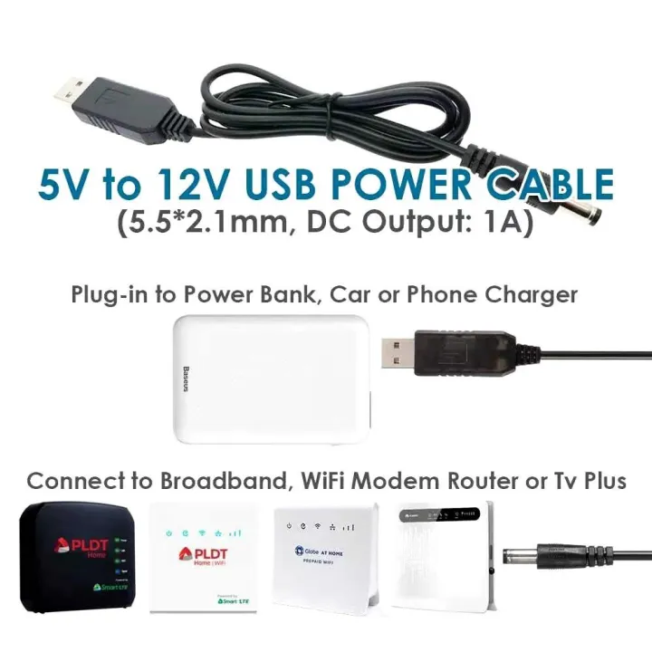 WIFI Router to Powerbank 5v to 12v 1A 2A-3A | USB Power Adaptor Cable ...