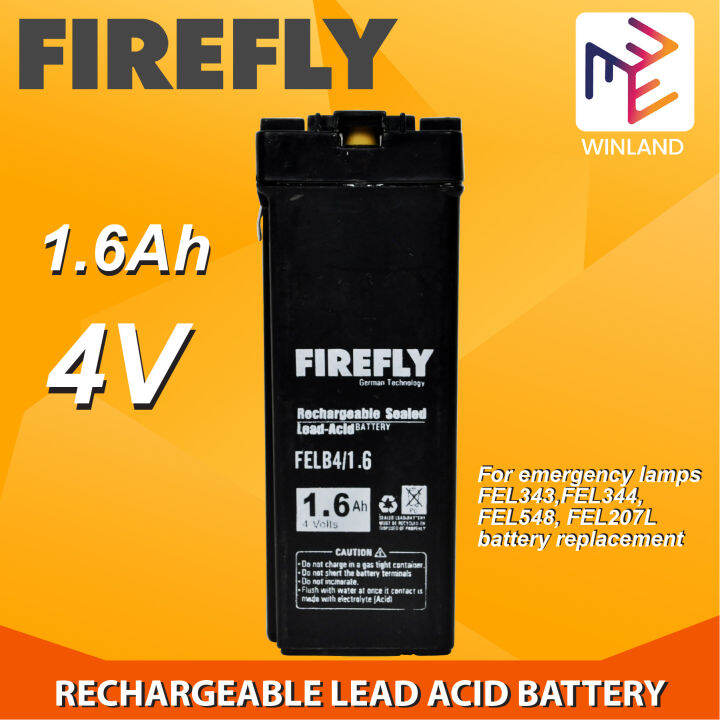 FIREFLY by Winland FELB4/1.6 Rechargeable Lead Acid Battery 1.6Ah 4V ...