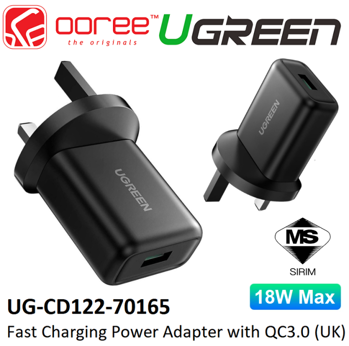 UGREEN 18W QC 3.0 FAST CHARGING POWER ADAPTER USB CHARGER WITH UK PLUG ...