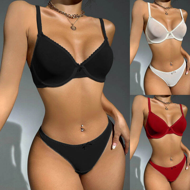 Lingerie Dress For Sex Womens Bow Decorated Steel Ring Underwear Set