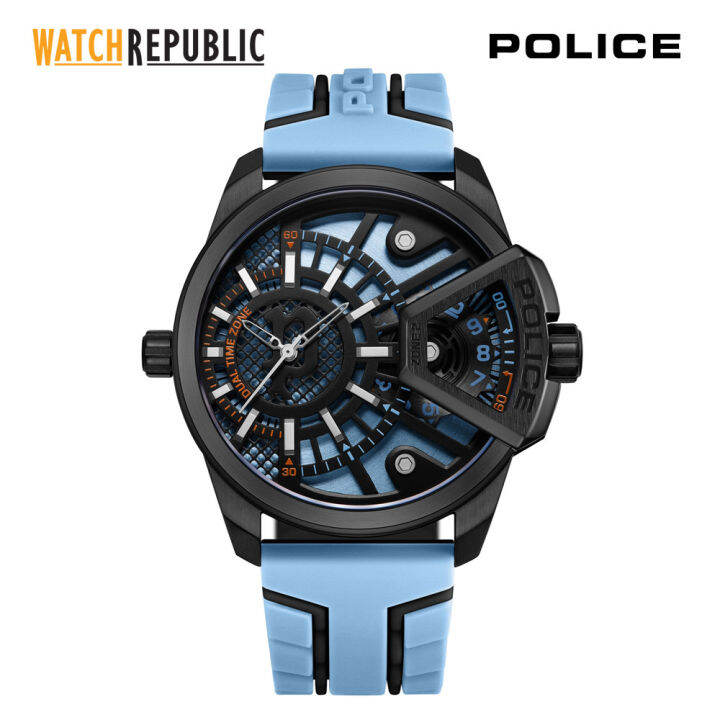 Police Underlined Blue Rubber Analog Quartz Watch For Men PPEWJM0004204 ...