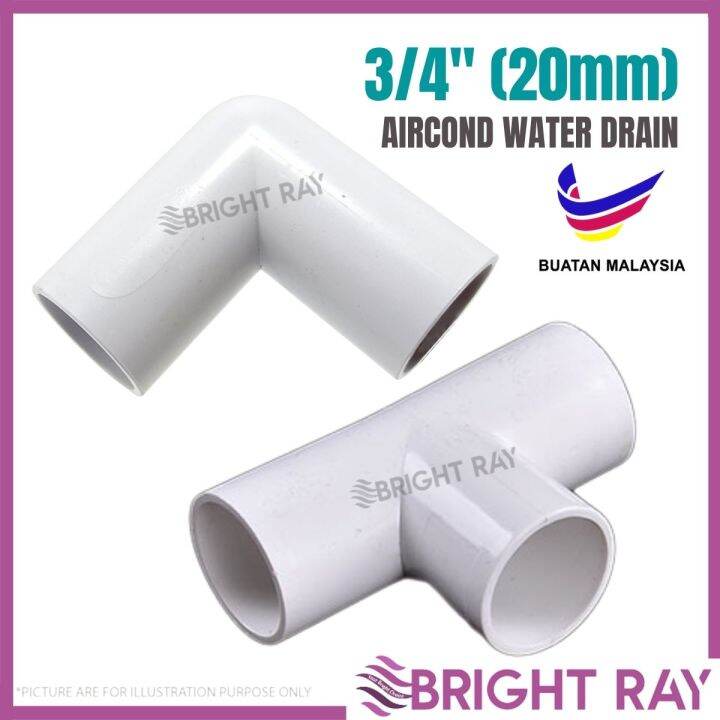 3/4" (20MM) AIR COND WATER DRAIN PVC ELBOW / T TEE Saliran Air Penyaman ...
