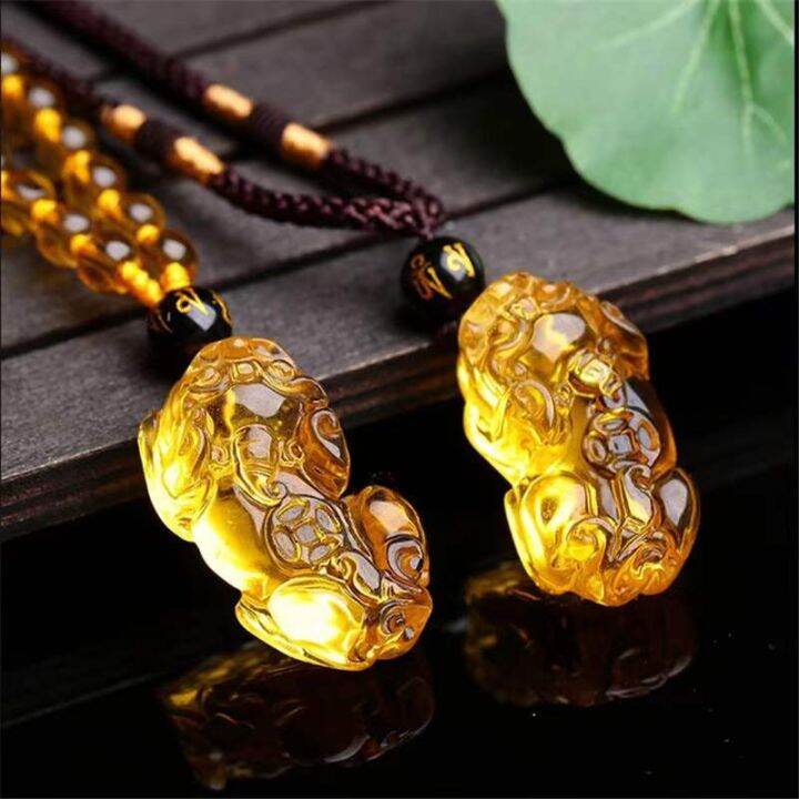 Yellow Pixiu One Money Pendant Lucky Charm Necklace Jades Stone Pi Xiu ...