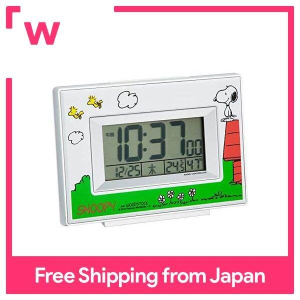 SNOOPY Alarm Clock Character Radio Wave Digital R187 Temperature ...