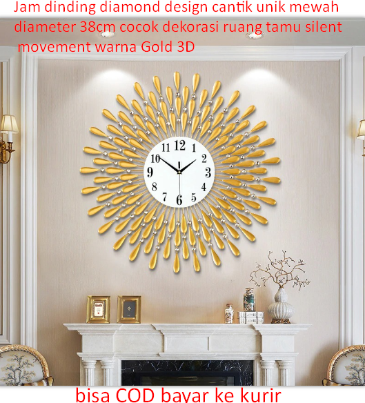 Jam dinding diamond design cantik unik mewah diameter 38cm cocok ...