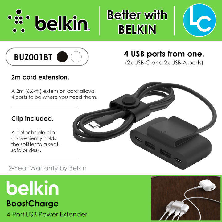 Belkin BUZ001bt BoostCharge 4-Port (2x USB-C and 2x USB-A) USB Power ...