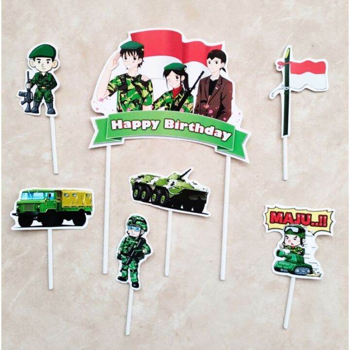 satu set hiasan kue ulang tahun cake topper karakter prajurit tentara ...