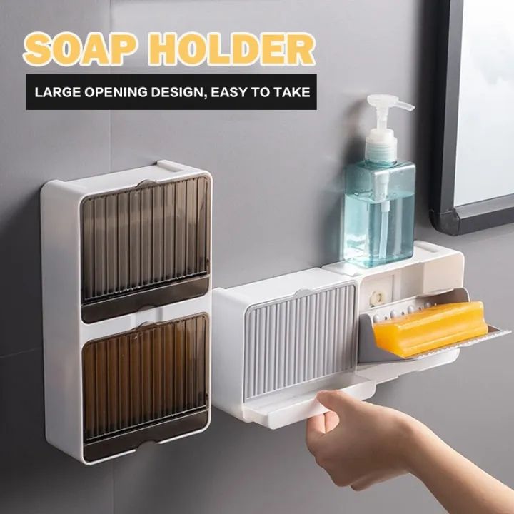 Wall Mounted Soap Box Soap Holder Shower shelf with Drain Wall Mounted ...