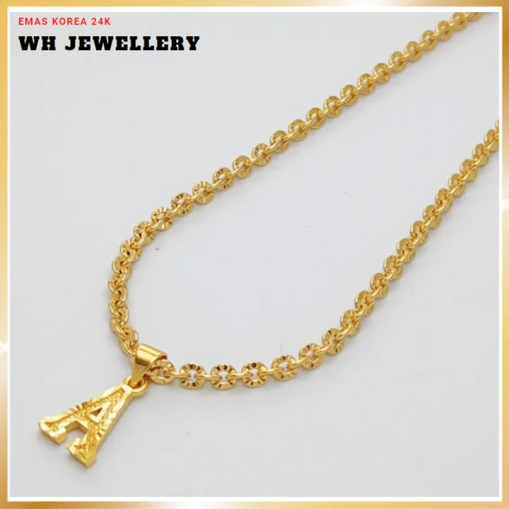 Rantai Leher Perempuan dan Loket Huruf Emas Korea 24K Gold Plated Women ...