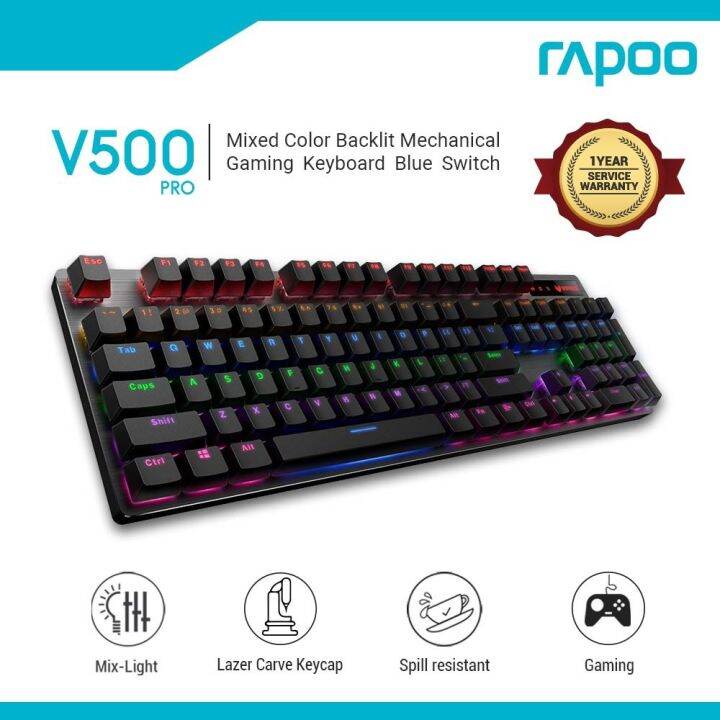 Rapoo V500 Pro Gaming Mechanical Keyboard Blue Switch RGB LED Breathing Backlit | Lazada PH