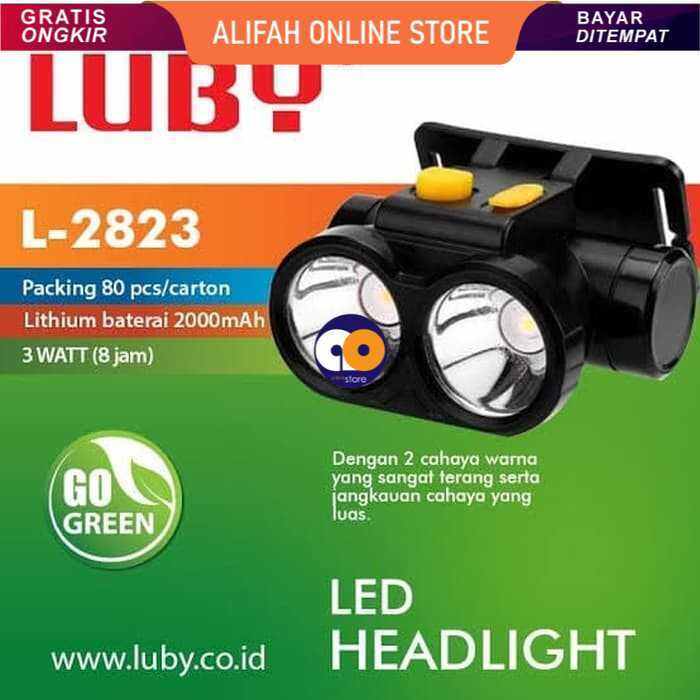 SENTER KEPALA LUBY 3Watt L-2823 NYALA PUTIH KUNING CAS HEAD LAMP ...