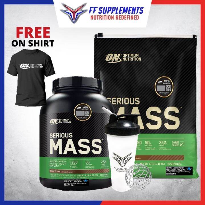 Optimum Nutrition Serious Mass (6lbs 12lbs) Mass Gainer with ON Shaker ...