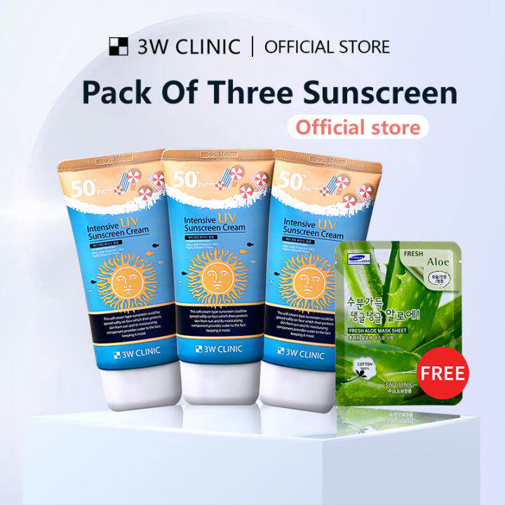 3W CLINIC Sunscreen Intensive UV Suncream SPF50+ PA+++ (70ml x 3 Pack ...