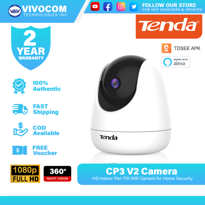 Tenda CP3 v2 1080P HD Indoor Pan Tilt Wifi Camera for Home Security ...