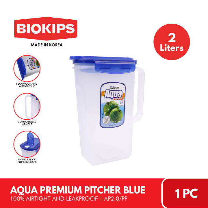 Biokips Aqua Premium Pitcher Blue 2L | BPA Free | 100% Airtight and ...