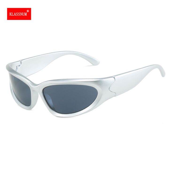 Silver y2k Sunglasses Future Technology Sense Men Women Trend Goggles ...