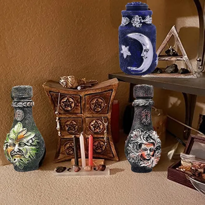 Green Man Witch Bottle /Death Shead Moth/Celestial Decor Moon ...