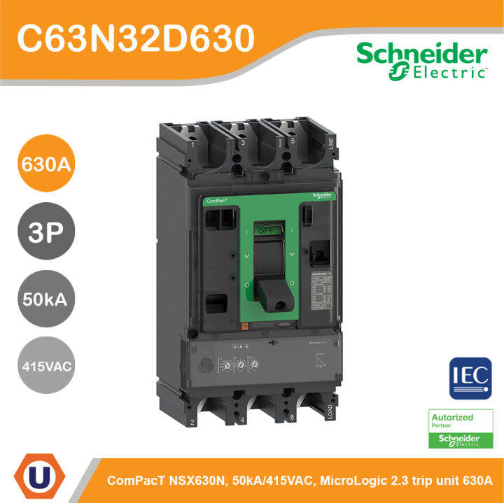 Schneider Electric Circuit breaker, ComPact NSX630N, 50kA/415VAC, 3 ...