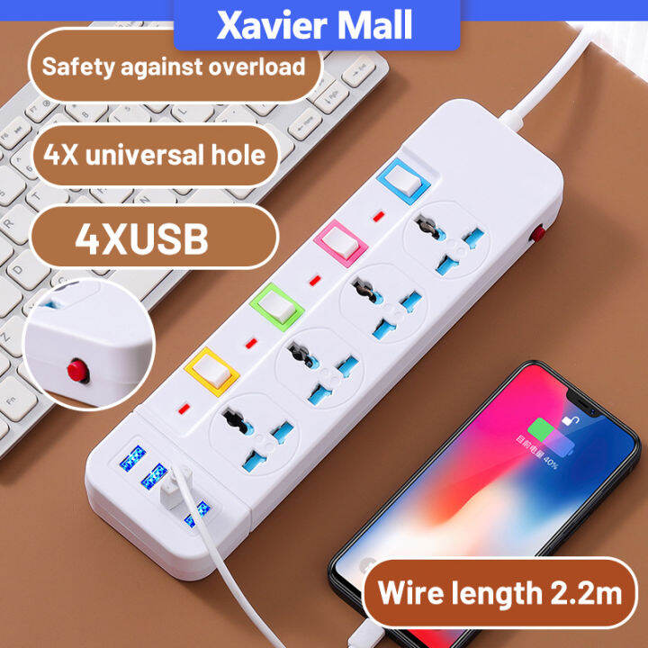 【COD】Xavier Power Extension Socket Plug Board Power Strip with 4 Power ...