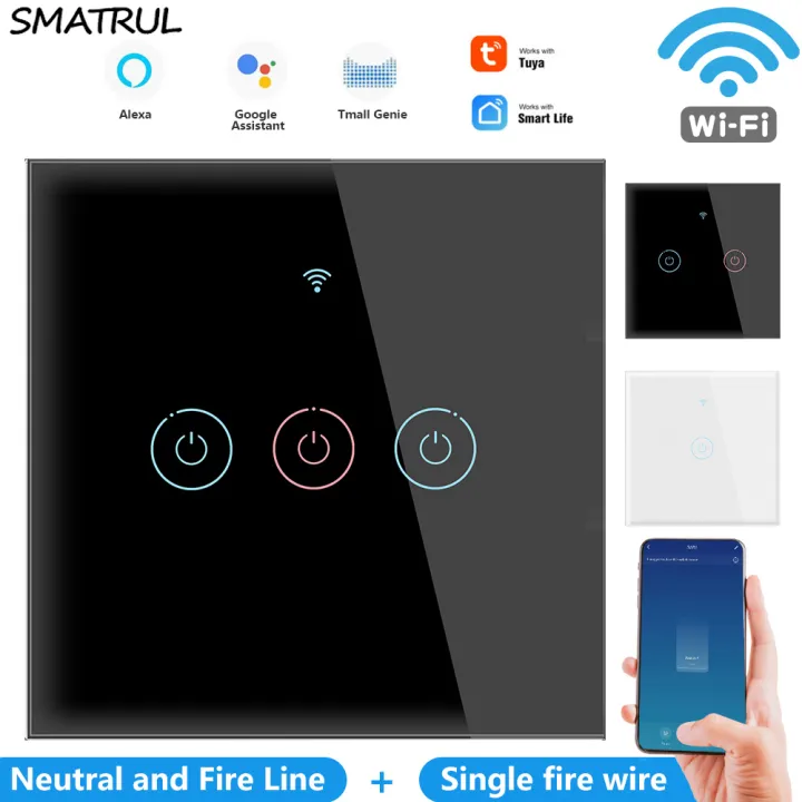 SMATRUL Smart WiFi Switch, Wall Light Switch, Black 3 Gang APP/Touch ...