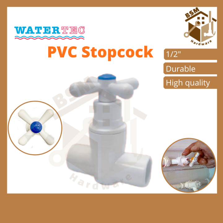 BSM Watertec 1/2" PVC Stop Cock Socket Type Plastic Stopcock Stop Valve Bib Water Tap Kepala ...