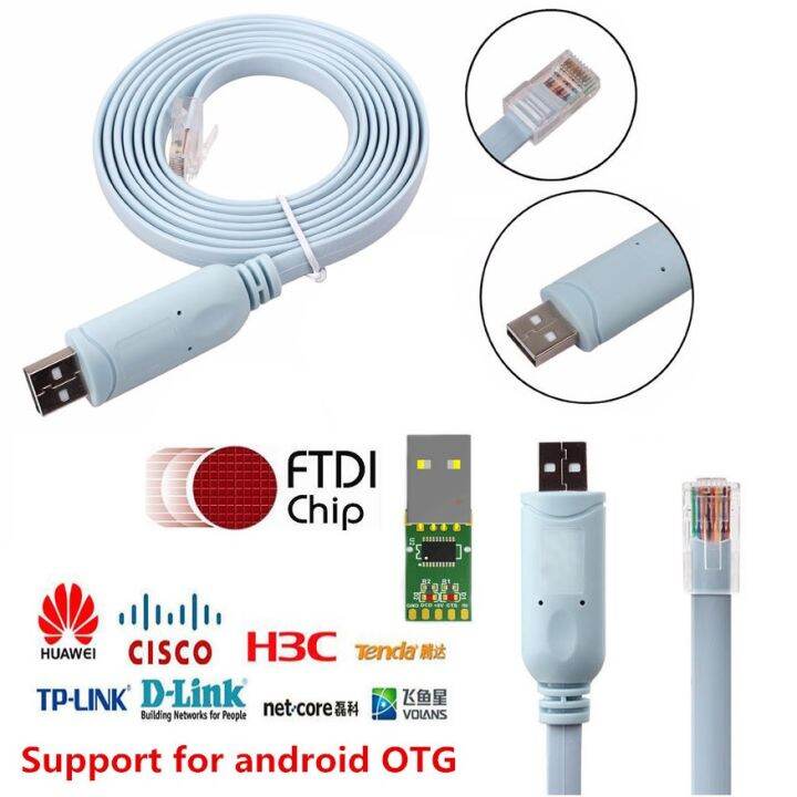 สาย Console FTDI Chip USB to RJ45 Cable Blue FTDI Serial Interface Adapter Cable Support Windows ...
