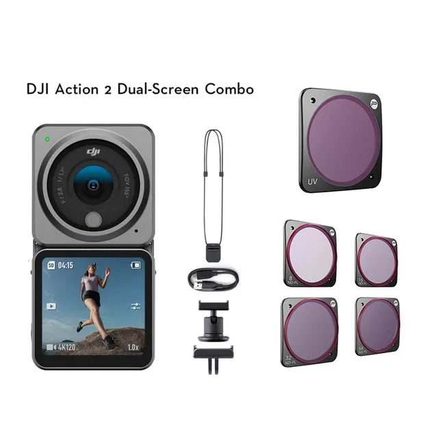 DJI Action 2 Dual-Screen Combo แบบพกพาและสวมใส่120Fps 4K และ FOV กว้างสุดมั่นคงกล้องกันน้ำ10เมตร ...