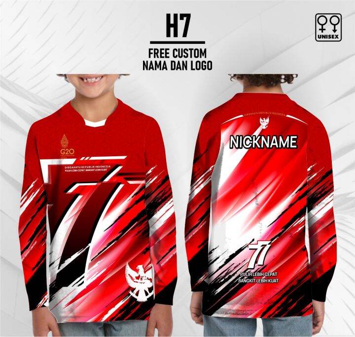Jersey anak hut kemerdekaan ri ke 77 kaos 17an baju dirgahayu indonesia 2022 lengan panjang ...