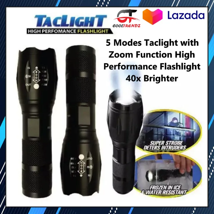 5 Modes Taclight with Zoom Function High Performance Flashlight 40x ...