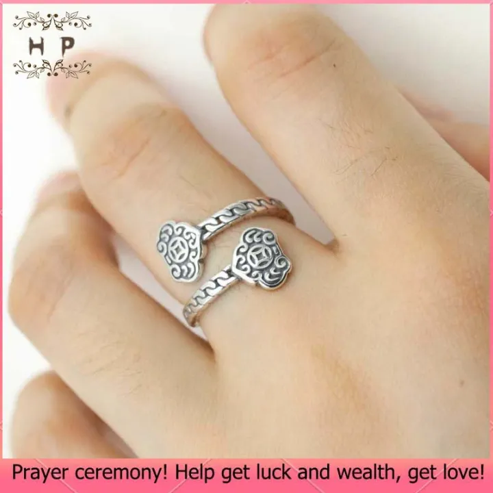 HP-S925เงินสเตอร์ลิงโชคดีล็อคแหวนสุภาพสตรีแฟชั่นบุคลิกภาพเปิดปรับโชคดีโชคดีแหวนเพื่อปรับปรุงโชค ...