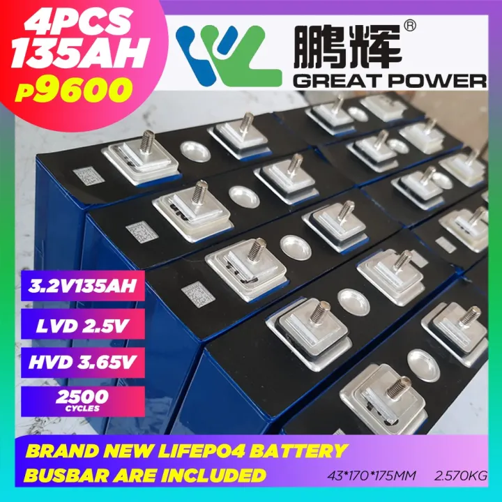 yo- Lifepo4 Battery 4 unit Great Power 3.2V 135ah Prismatic LiFePO4 Lithium Ion Phosphate ...