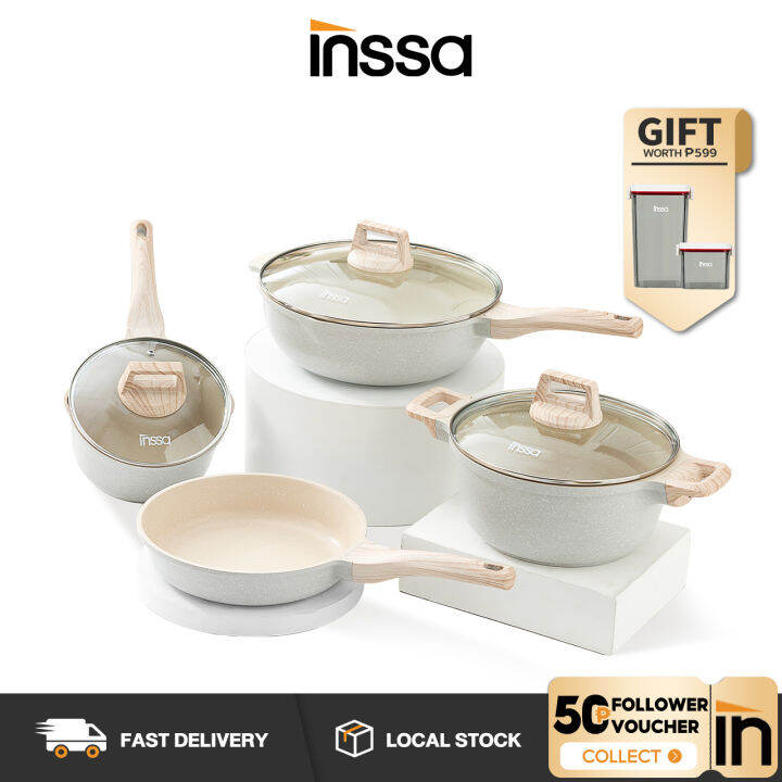 Inssa 4pcs Non-Stick Frying Pan Soup Pot Kitchenware Cookware Sets ...