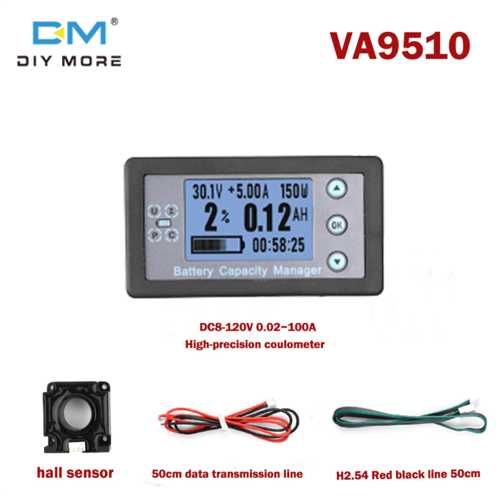 diymore Battery Monitor Hall Sensor Coulomb Tester DC8-120V Digital ...