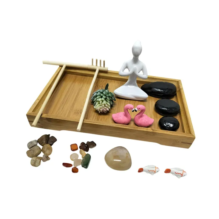 BolehDeals Mini Sand garden Rake Tool Bamboo Tray Meditation Tabletop ...