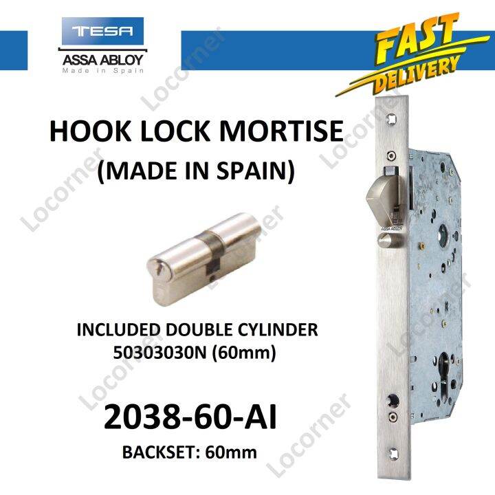TESA (ASSA ABLOY) Hook Lock Mortise + Double Cylinder 60mm MADE IN ...