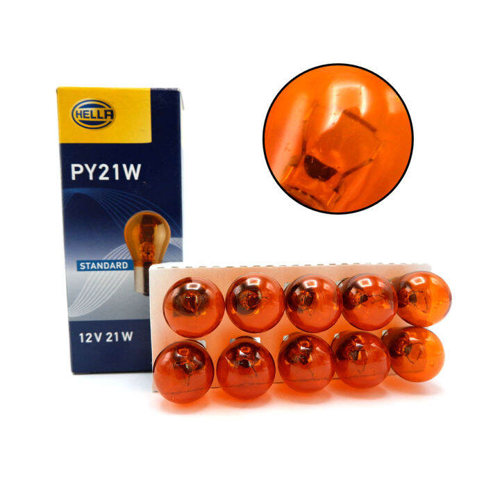 หลอดไฟเลี้ยว หลอดสีส้ม ติดท้าย ตูดกลม 12V 21W Hella จำนวน 10 ชิ้น สีส้ม ...