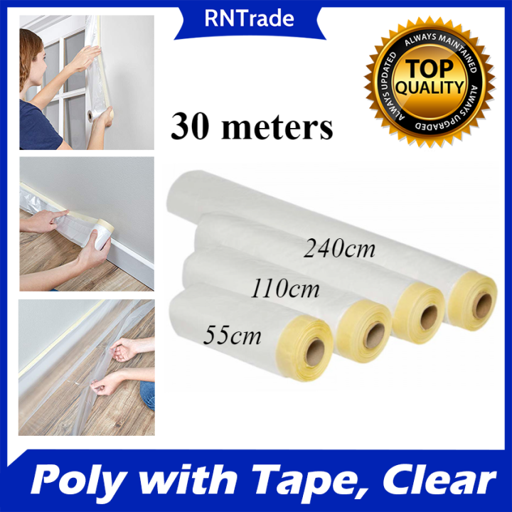 30 meters Pre-Taped Painter's Plastic (Plastic film with masking tape ...