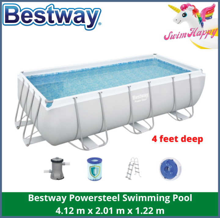 SwimHappy BESTWAY 56456 Power Steel ( Size 4.12m x2.01m x1.22m (4 feet ...
