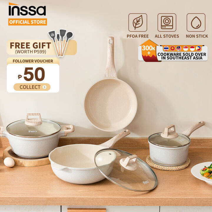 Inssa 4pcs Non-Stick Frying Pan Soup Pot Kitchenware Cookware Sets ...