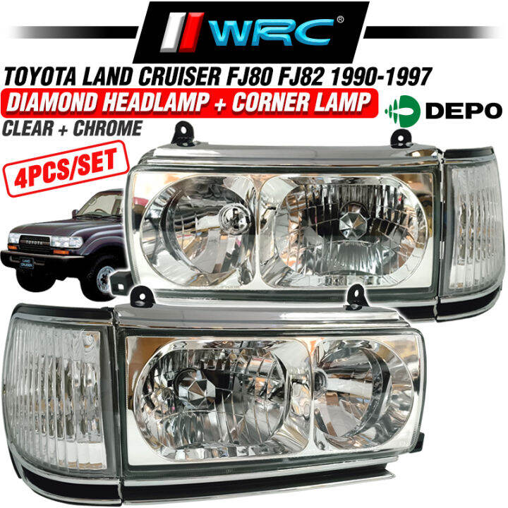 Depo Toyota Land Cruiser FJ80 Fj82 1990 - 1997 Diamond Glass Headlamp ...